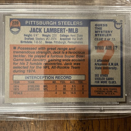 1976 Topps Football PSA 7 Jack Lambert Rookie Card HOF Steelers *NR* | eBay