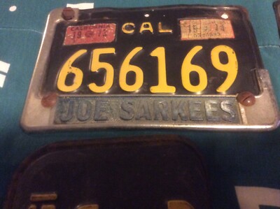 RARE 1960s California MOTORCYCLE License plate and partial frame Joe ...