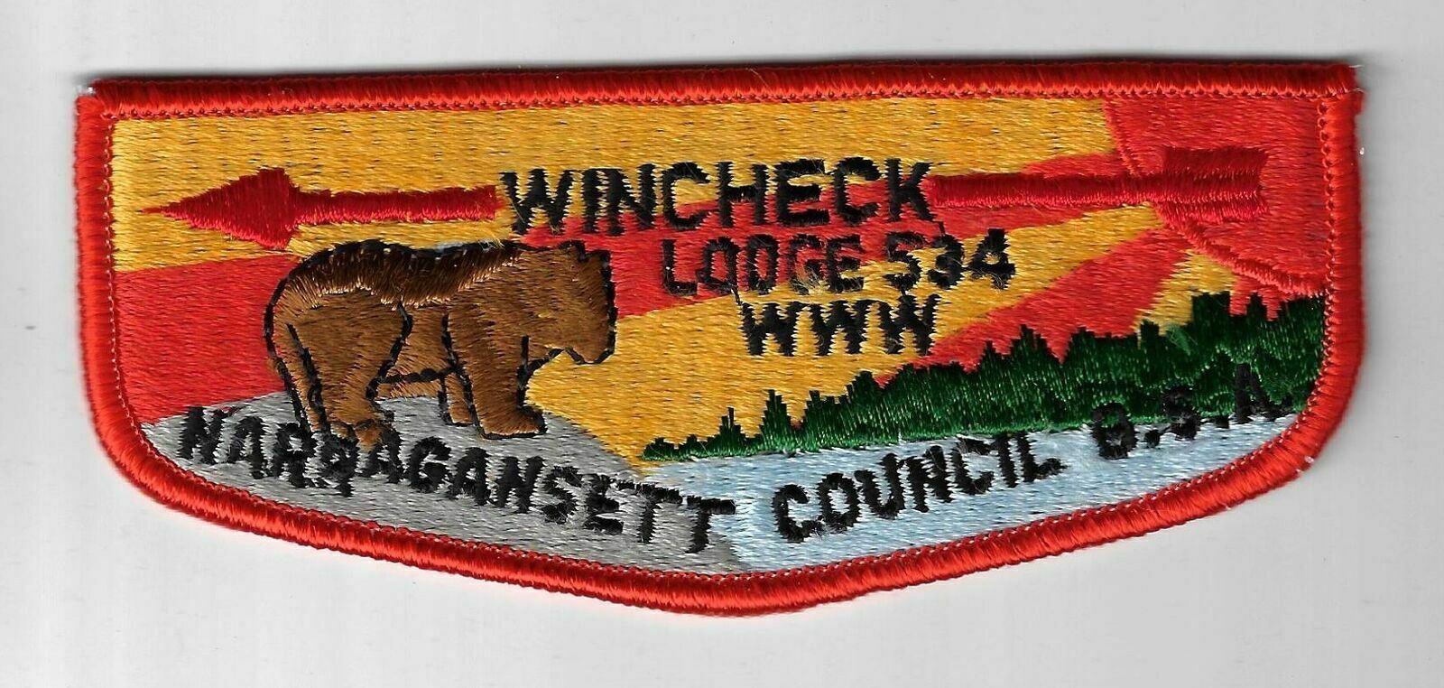 OA Lodge 534 Wincheck S6 WWW BSA Flap RED Bdr. Narragansett RI [NY-3334 ...