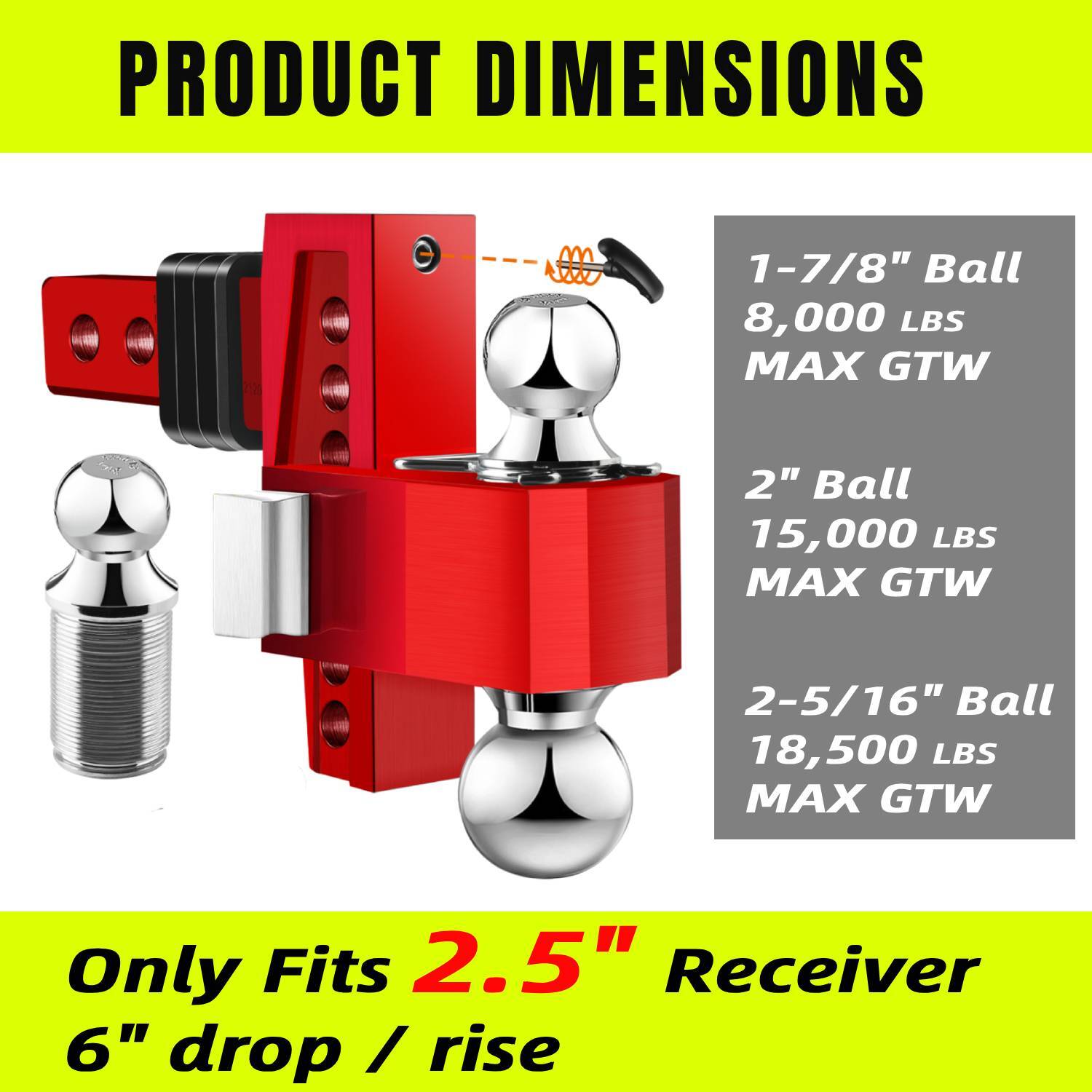Adjustable Trailer Hitch 2.5 inch Receiver 6 Inch Adjustable Drop Hitch ...