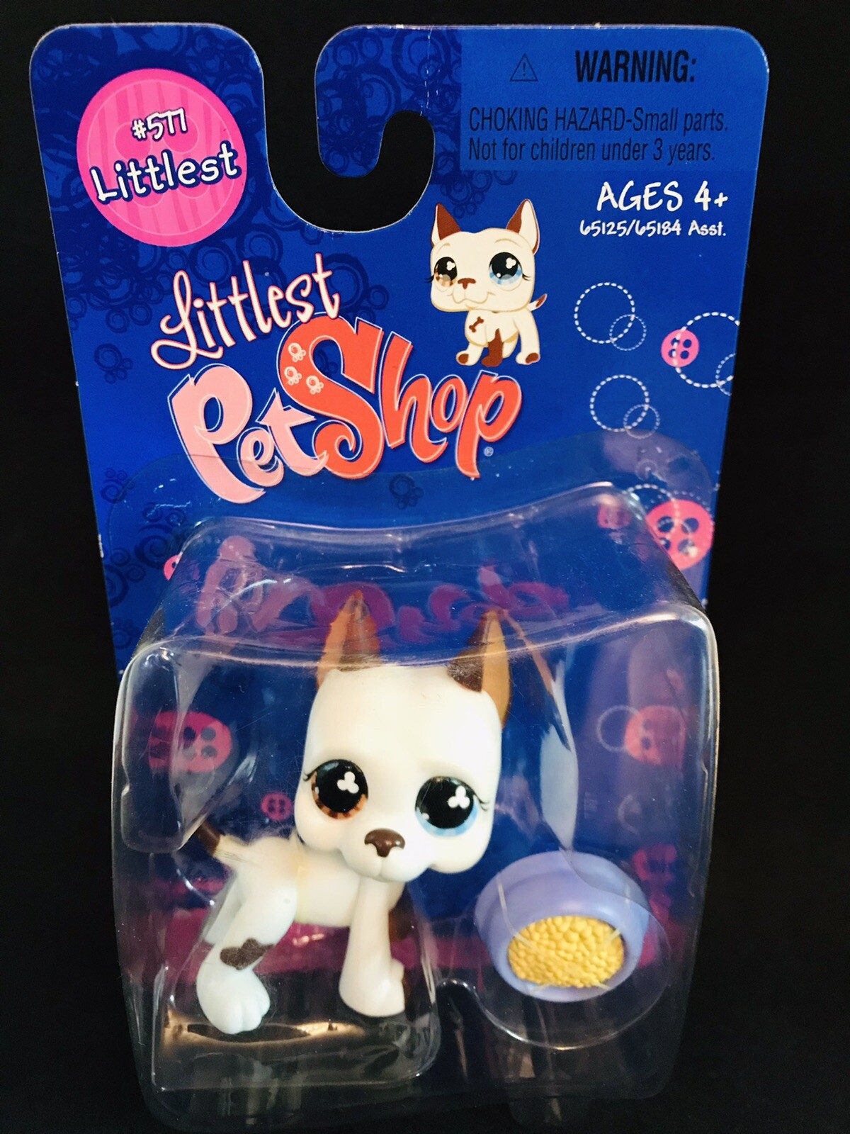 LPS Littlest Pet Shop White Great Dane # 577 Brown Eye Blue Hasbro Food ...