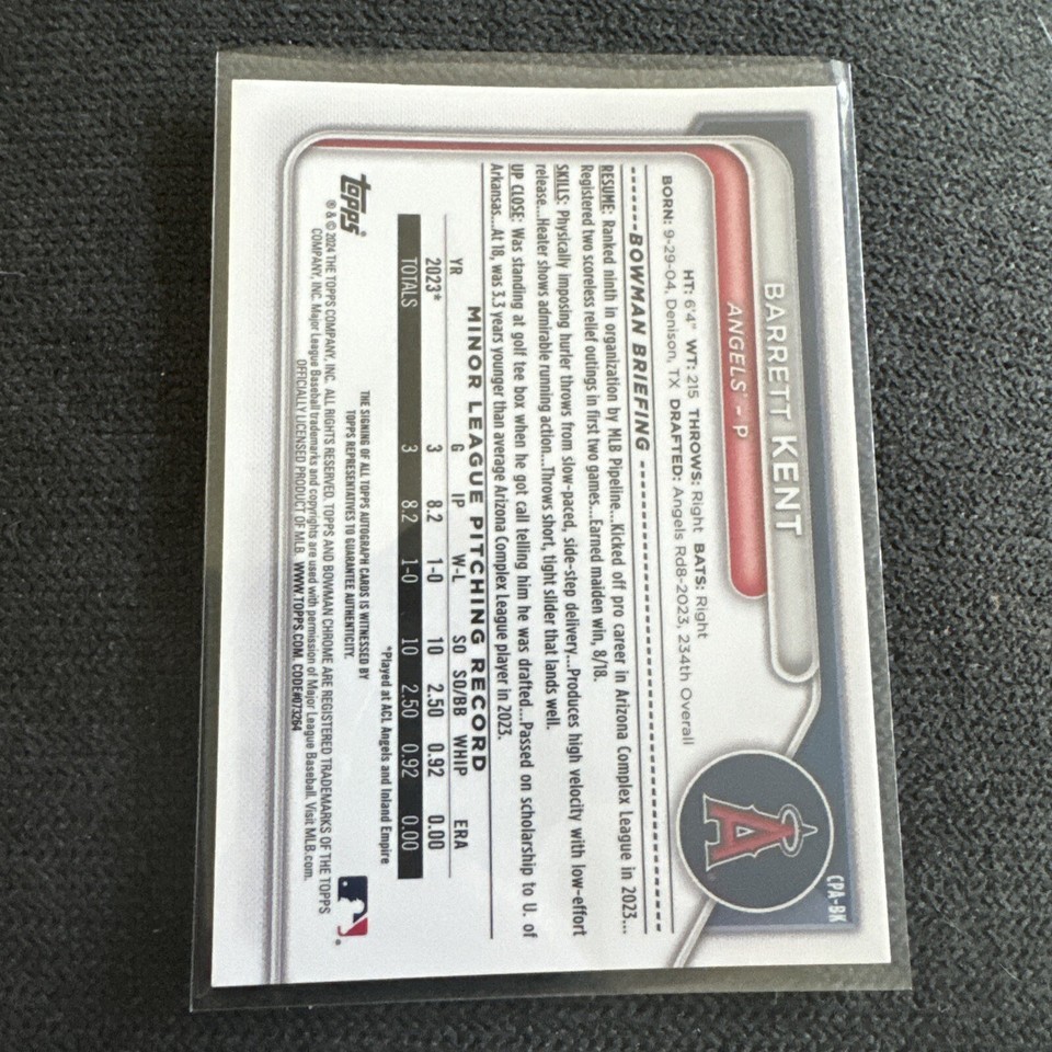 2024 Bowman Chrome Barrett Kent 1st Auto Los Angeles Angels RC | eBay