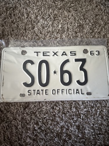 1963 Texas State Official License Plate SO 63 Vintage Rare Government ...