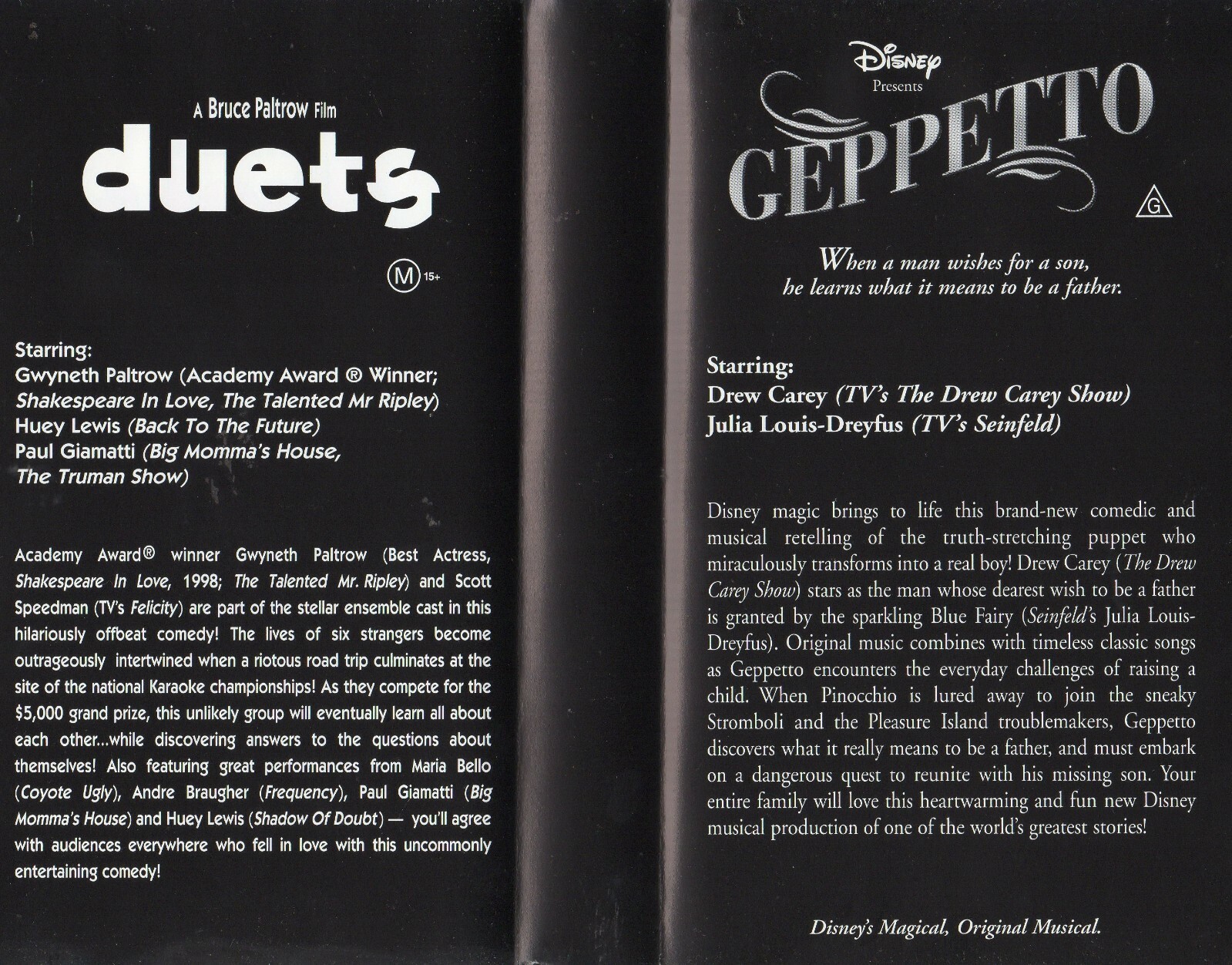 DUETS / GEPPETTO - Walt Disney - VHS - Time Coded - Dealer Preview ...