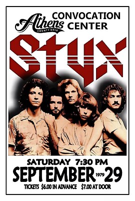 1979 STYX CONCERT POSTER WALL ART PRINT FOR ATHENS OHIO SIZE 10X15 ...