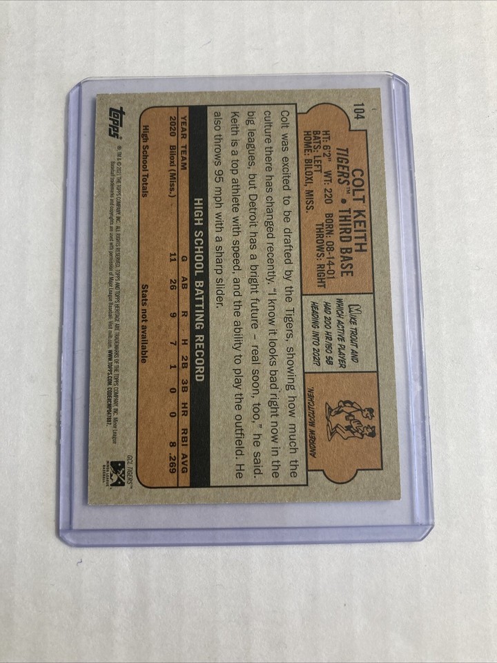 2021 Topps Heritage Minor League #104- Colt Keith Rookie Rc Card | eBay