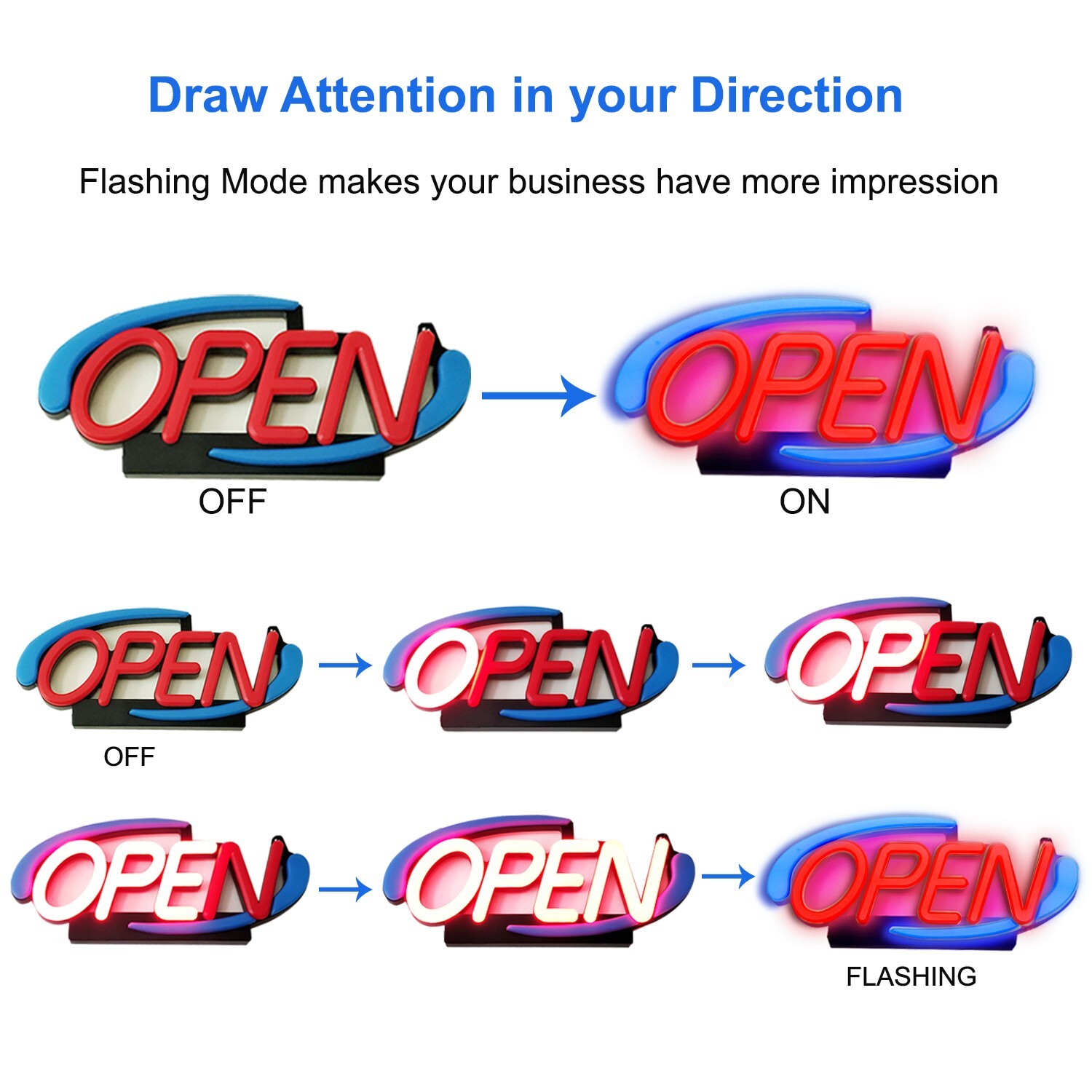 Super Bright SMT LED Open Sign with business hours (flexible minute ...