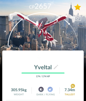 Yveltal Shiny Pokémon GO Shiny Yveltal New York Location Card