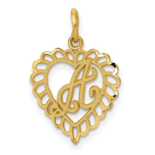 14k Yellow Gold Letter A Initial Inside Heart Charm With Fancy Border ...