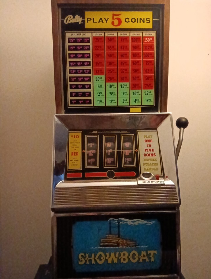 Antique Slot Machine Bally SHOWBOAT 1972 With Stand/Money Box MUST SELL ...
