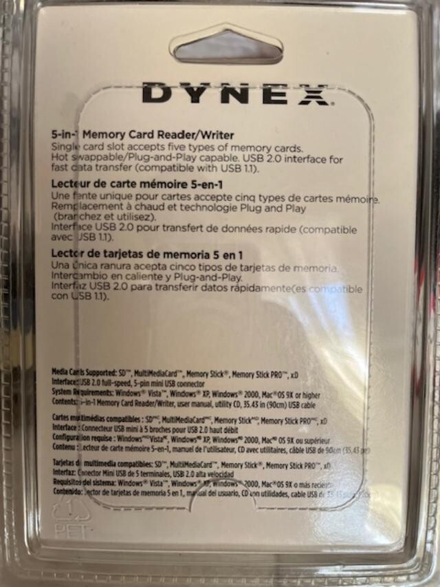Dynex 5 in 1 Memory Card Reader/Write-High Speed USB 20 interface/MODEL ...