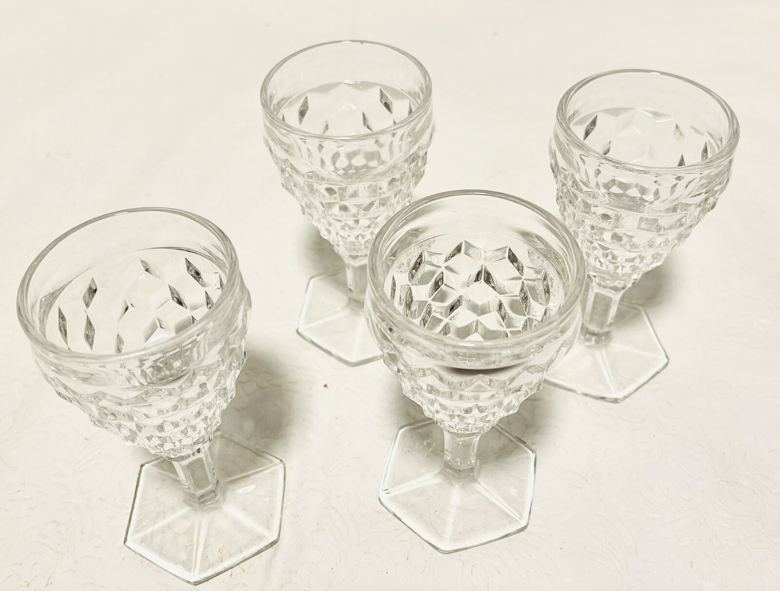 4 Vintage Clear Glass American Fostoria Hexagon Base Stem Wine Juice ...