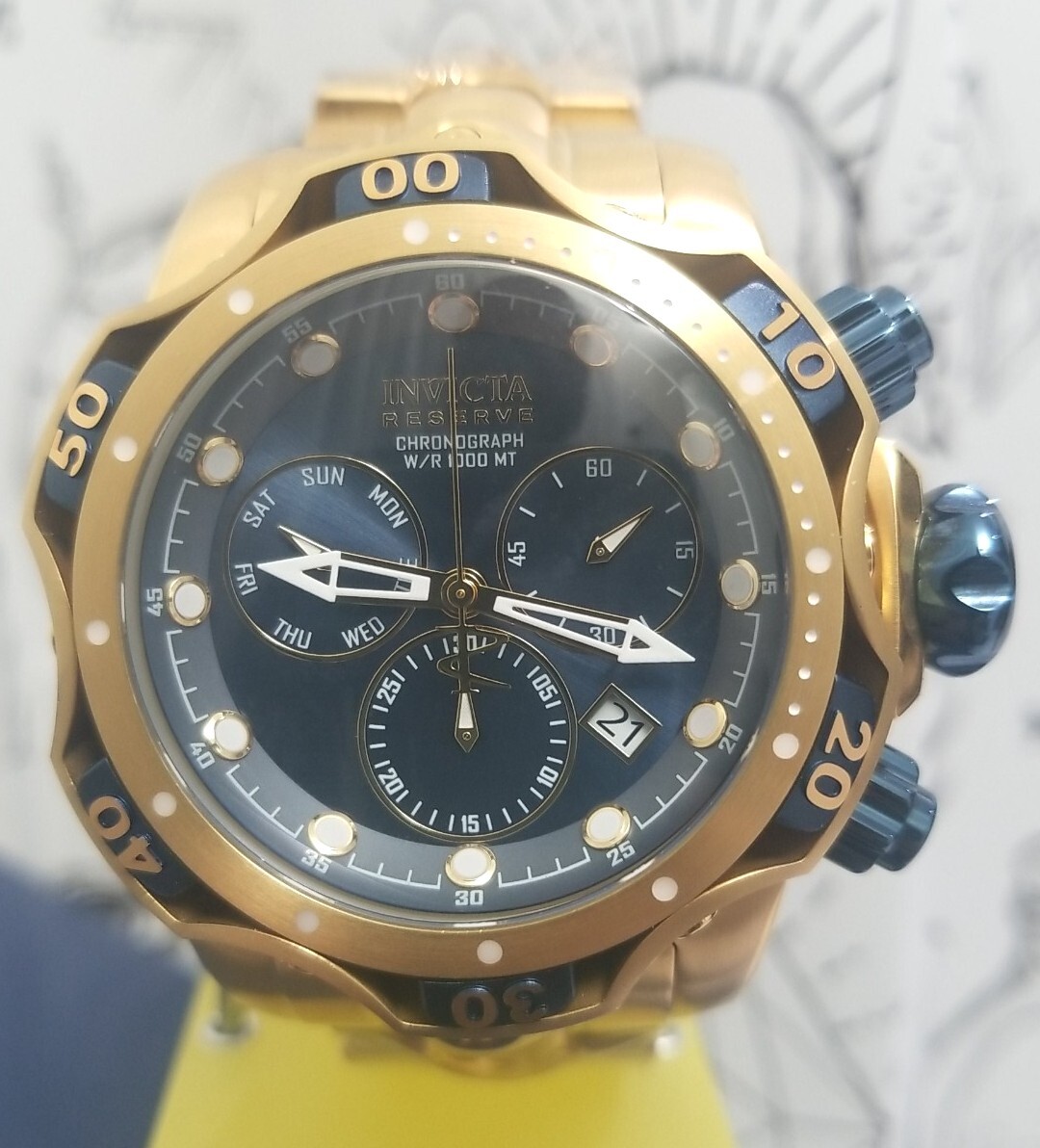 Invicta Reserve 52mm Neon Forest Blu Venom GN 3 Swiss Chrono 18kgip SS ...