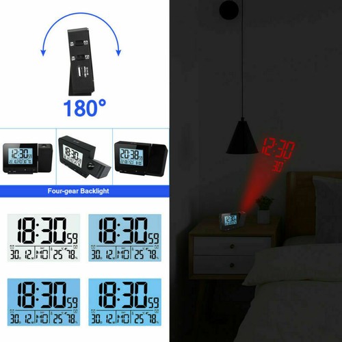 Projector Clock LED Display Temperature Humidity Backlight Rotate Alarm ...