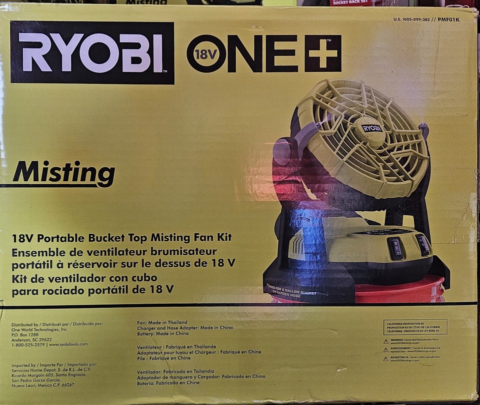 Ryobi 18V One+ Portable Bucket Top Misting Fan Kit, PMF01K, New Sealed ...