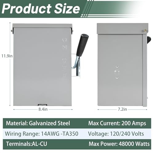 200 Amp General Safety Switch, 2 Pole Non-Fused AC Disconnect Switch ...