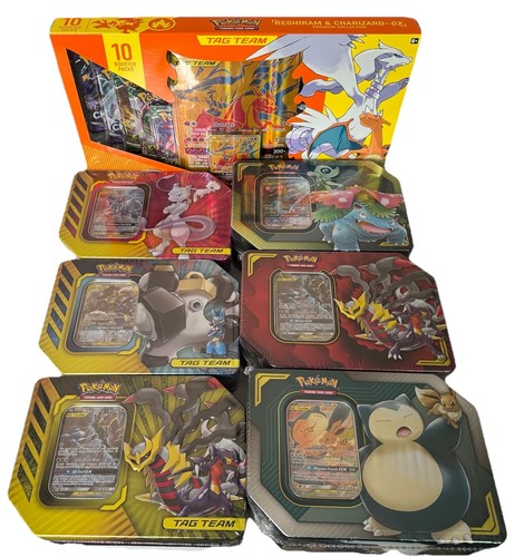 Lot of (7) Pokémon TCG (6) TAG TEAM & Power Partnership Tin + 1 GX Box ...