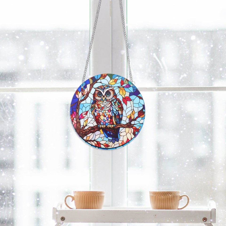 Stained Acrylic Acrylic Owl Panel Decor Window Hanging Decoration ...