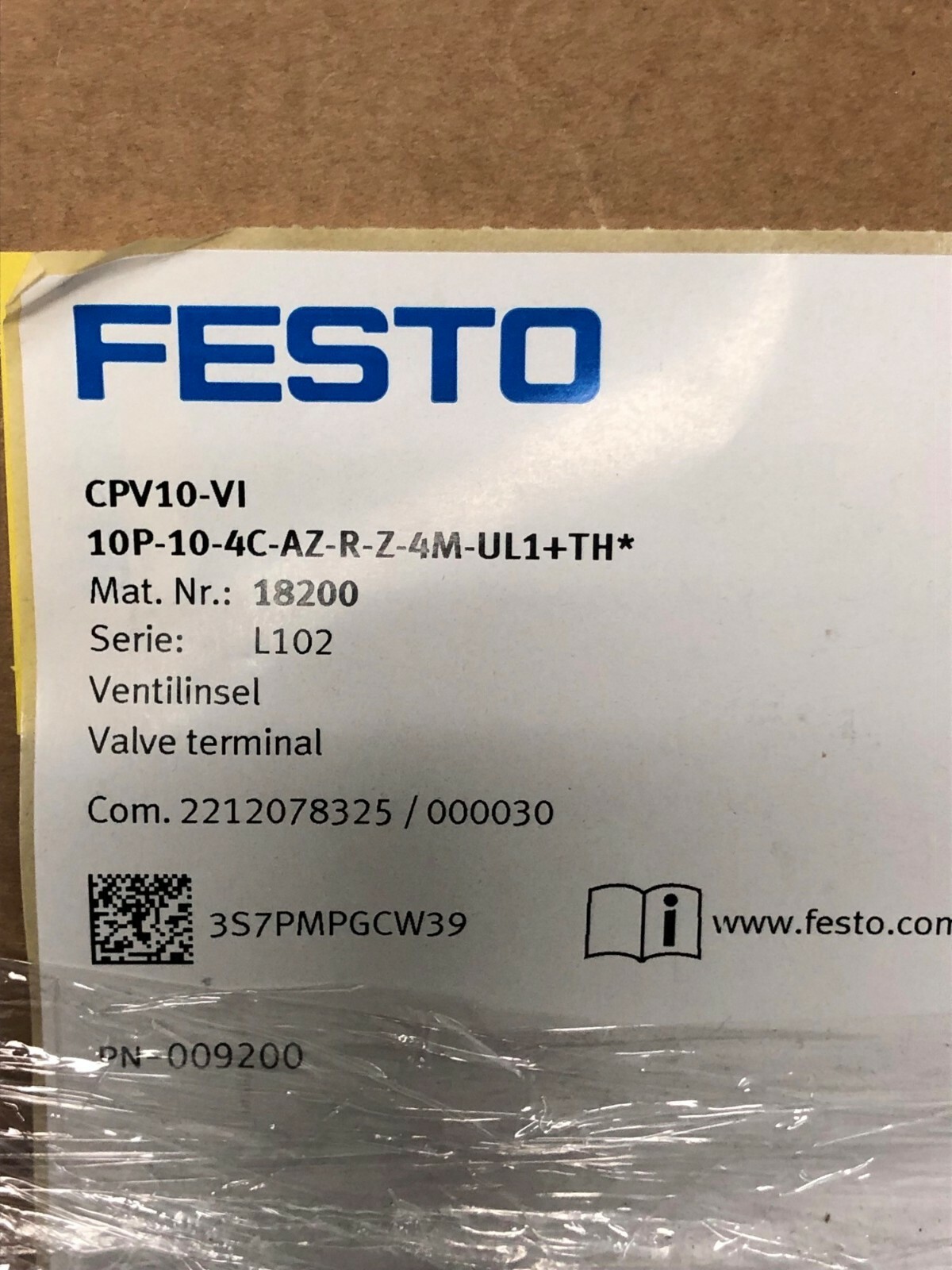 NEW FESTO 10P-10-4C-AZ-R-Z-4M-UL1+TH (18200) PNEUMATIC VALVE / ASI ...