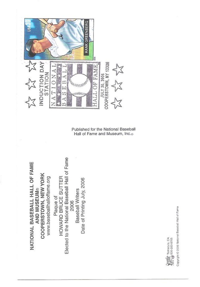 2006 Bruce Sutter HOF Plaque Postcard Postmarked on Induction Day 7/30 ...