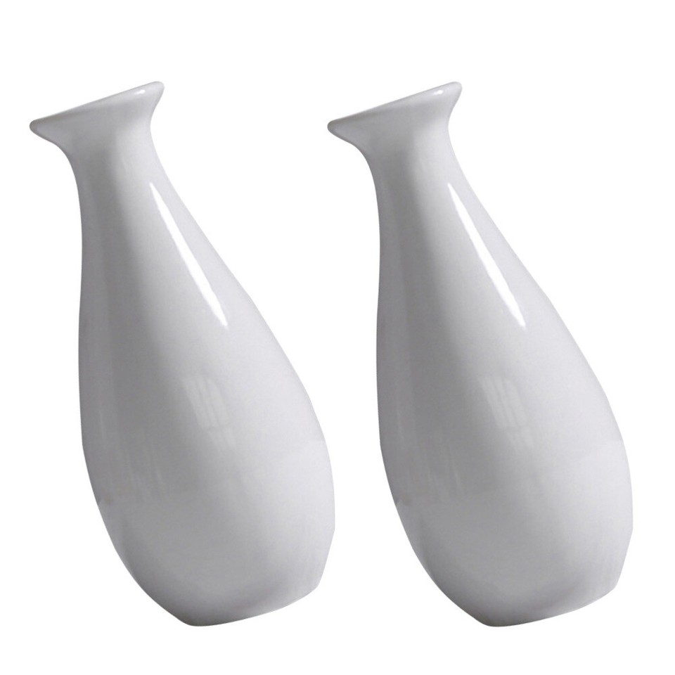 2Pcs White Ceramic Vases Simple Flower Vase Modern Countertop Home ...