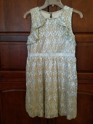 EUC Girls Formal Dress Size 16-18 Years Beige with Silver | eBay