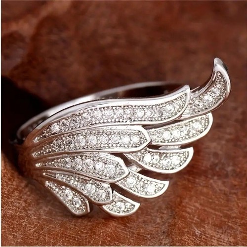 925 Sterling Silver White Topaz Angel Wings Wedding Engagement Ring ...