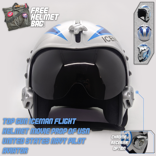 Top Gun Iceman Flight Helmet Prop Pilot Naval Aviator USN Navy Chrome ...