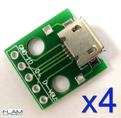 4x connecteur micro USB femelle PCB / 4x Micro USB connector & PCB ...
