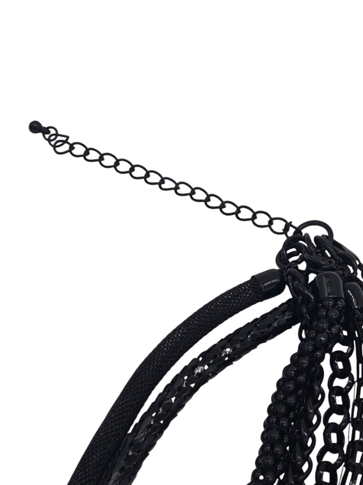 Black Metal 6 Strand Multi Chain Necklace Mesh Layered Collar Bib 20 ...