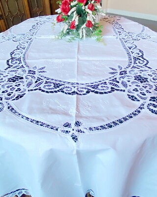 Vintage Battenburg Lace Tablecloth 68X84" 70X120" 70X136" OVAL White ...