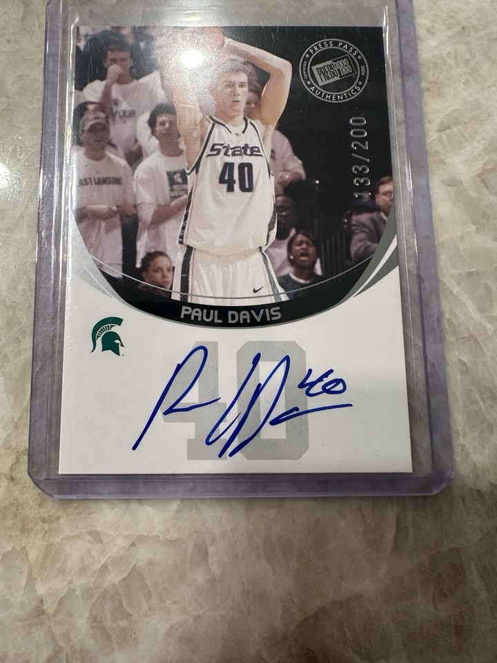 2006 PRESS PASS SILVER Paul Davis Michigan State Spartans BLUE INK AUTO ...