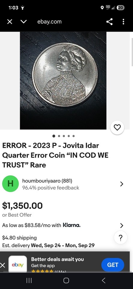 Rare Jovita Idar Quarter 2023 D mint Error Coin Reading "In Cod We ...