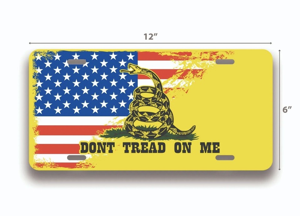 GADSDEN FLAG DON'T TREAD ON ME AMERICAN FLAG LICENSE PLATE TAG 6 BY 12 ...