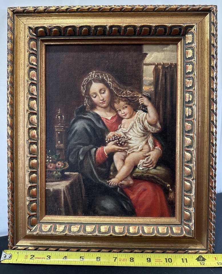 Nic Lenz, Oil On Board Painting - Baby Jesus & Mother Mary - Listed ...