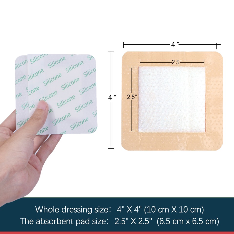 4x4 in 6x6 in Silicone Foam Dressing with Border Adhesive Waterproof ...