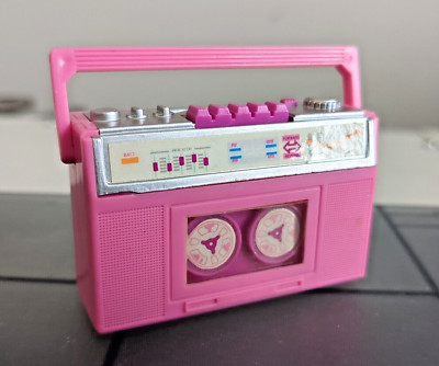 Vintage 1988 Pink Mattel Barbie Radio Tape Player Wind Up Boom Box ...