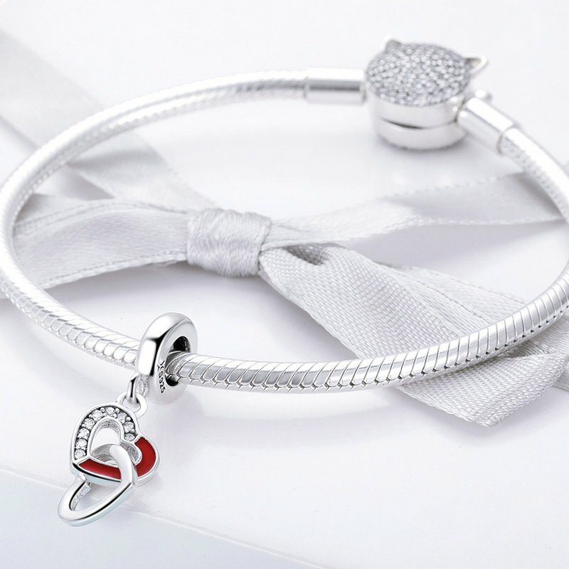 Authentic S925 Sterling Silver Double Heart Charm Fit PA Bracelet ...
