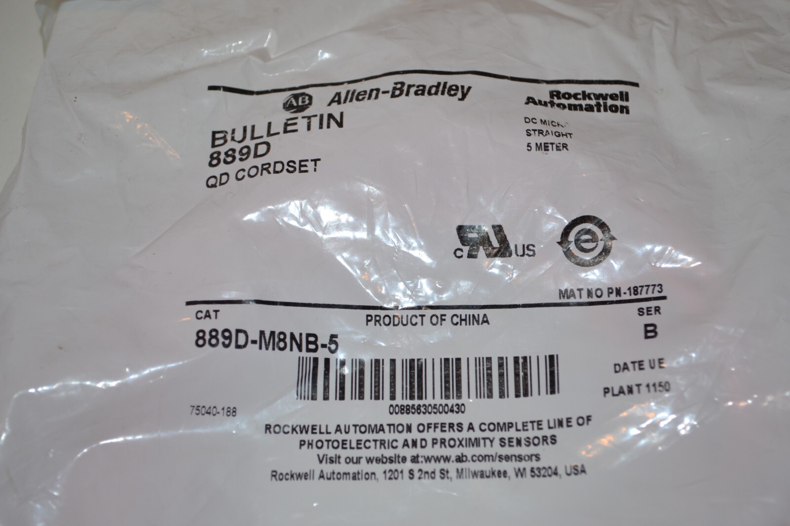 Allen-Bradley Bulletin 889D QD Cordset 889D-M8NB-5 | eBay