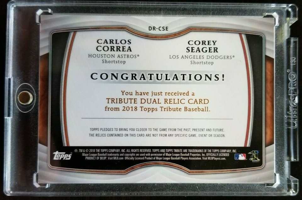2018 Carlos Correa / Corey Seager Topps Tribute Dual Jersey Relic #075/ ...
