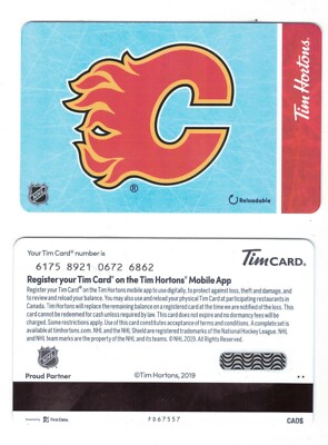 Tim Hortons CANADA NHL Hockey RELOADABLE GIFT CARD - 2019 20 Calgary ...