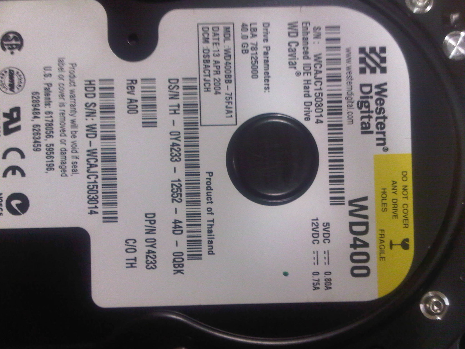 Western Digital WD400BB 40GB Internal 7200RPM 3.5" (wd07040-1) for sale ...