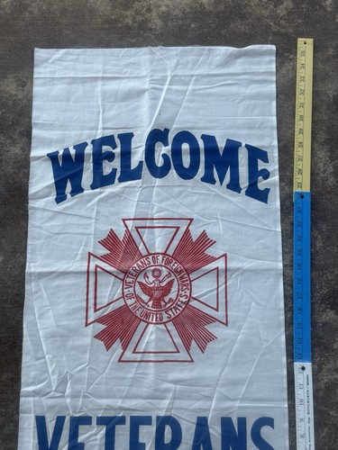VFW V.F.W. Welcome Veterans Old Vintage Cloth Linen Banner Sign Flag ...