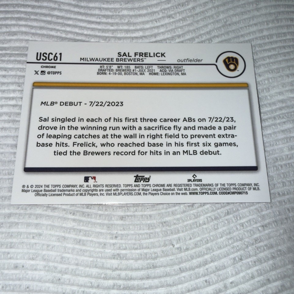 ️2024 Topps Chrome Update Series SAL FRELICK /399 RC Magenta Ref SP # ...