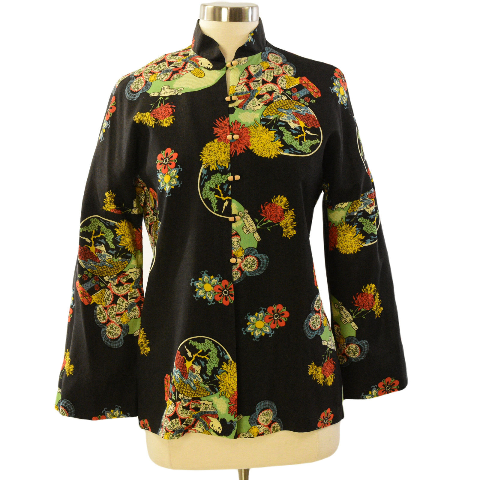 1970s California Girl Silk Asian Scenic Blouse Womens… - Gem
