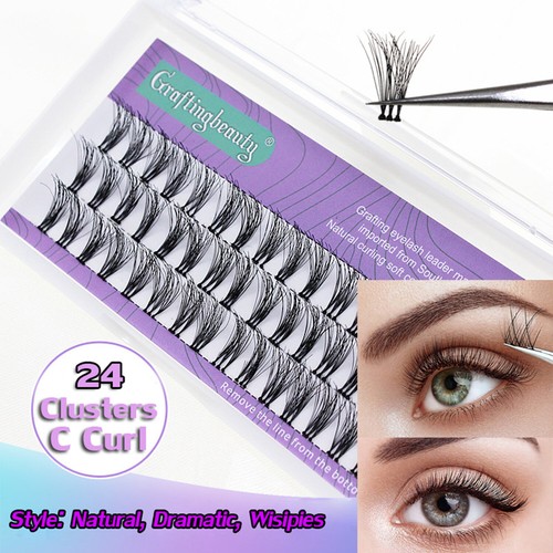 Natural C Curl Lashes Lash Extension Kit 3D 24 Clusters DIY Individual ...