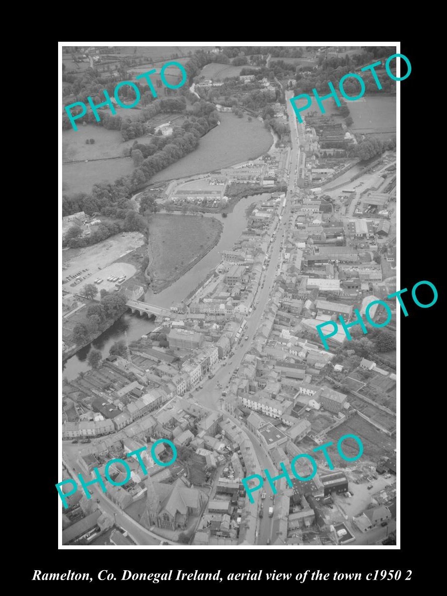 OLD LARGE HISTORIC PHOTO RAMELTON DONEGAL IRELAND AERIAL VIEW OF TOWN ...