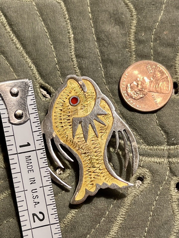 Vtg Mexico TAXCO Sterling Silver Margot Style Enamel Yellow Fish Brooch ...