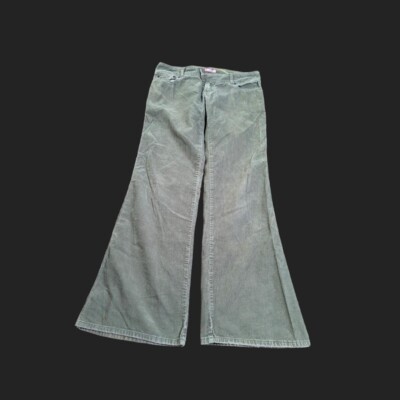 2000s corduroy green flared double button front pants - vintage f21 | eBay
