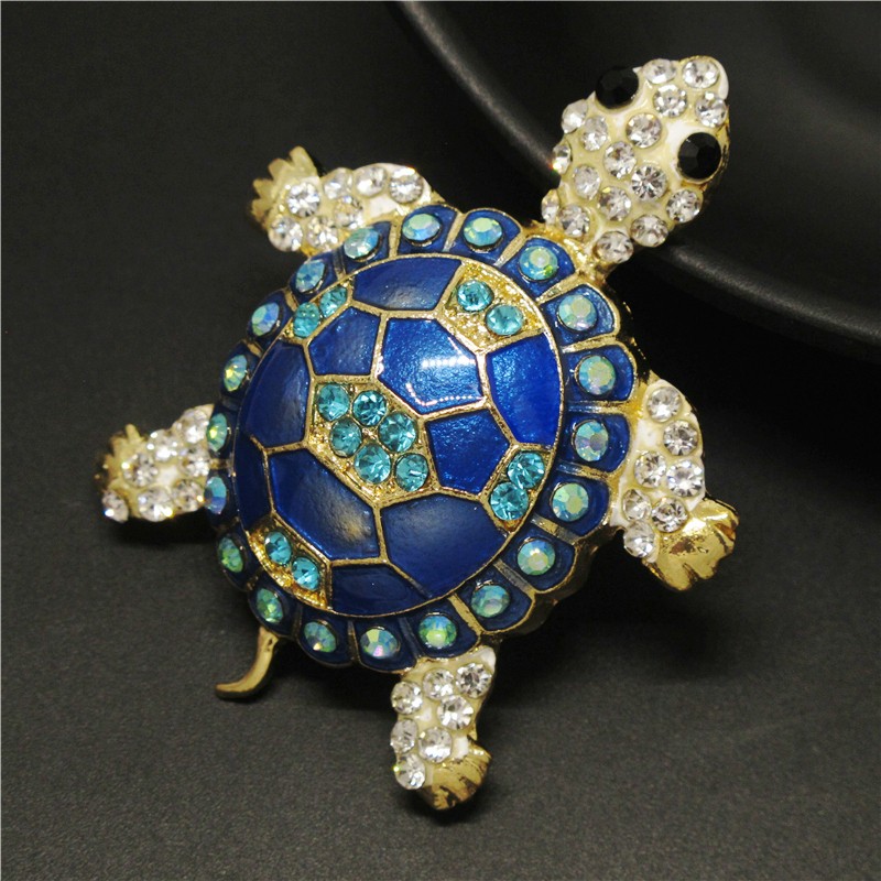Lovely Rhinestone Blue Enamel Turtle Crystal Fashion Women Charm Brooch ...